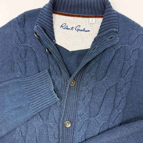 Robert Graham | Sweaters | Robert Graham Mens Blue Cable Knit Cotton ...